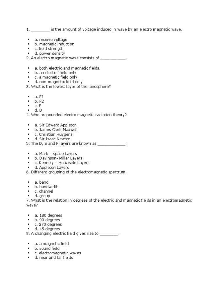 Electromagnetic Wave Propagation MCQs | PDF | Radio Propagation ...