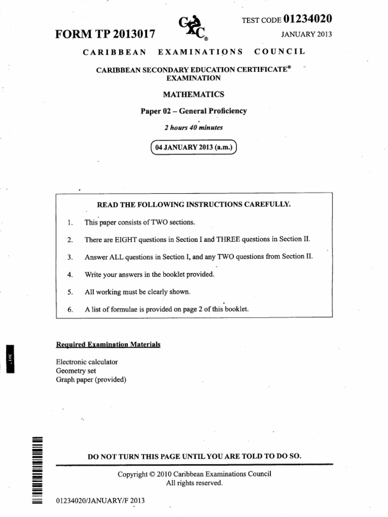 Csec January 2013 Mathematics p2 PDF | PDF Csec January 2013 Mathematics p2 PDF | PDF