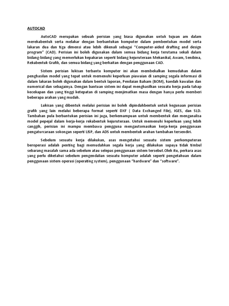 Pengenalan Perisian AutoCAD dan Fungsinya | PDF