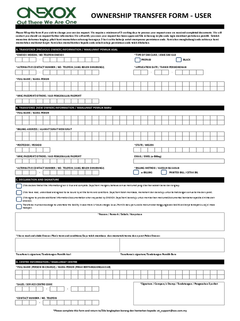 Ownership Transfer Form Borang Permohonan Pertukaran Hak Milik | PDF