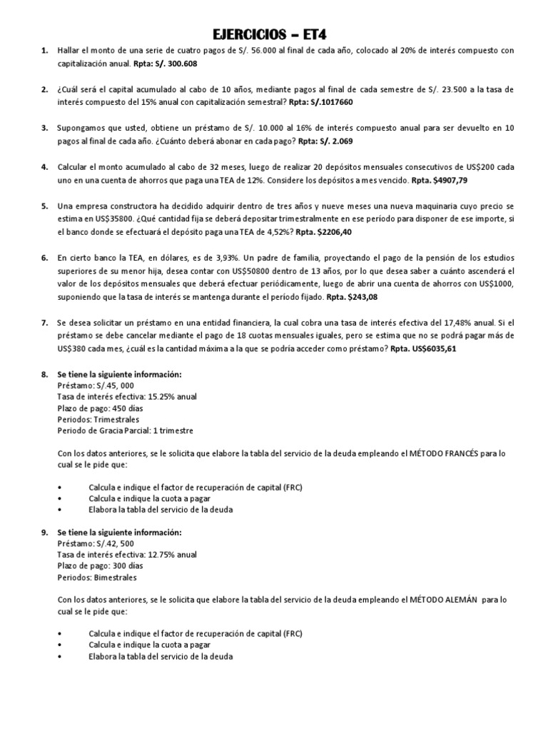 EJERCICIOS-ET4 Cibertec | PDF | Interés | Tasas de interés