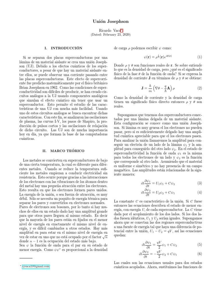 Union Josephson - Informe Final - Ricardo Vaca | PDF ...