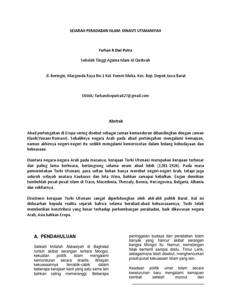 Sejarah Dinasti Utsmaniyah dan Utsman | PDF