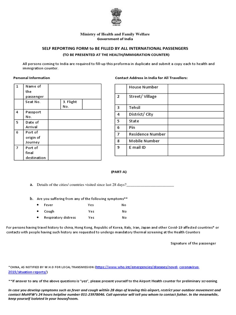 Self Reporting Form | PDF | Wellness | Medical