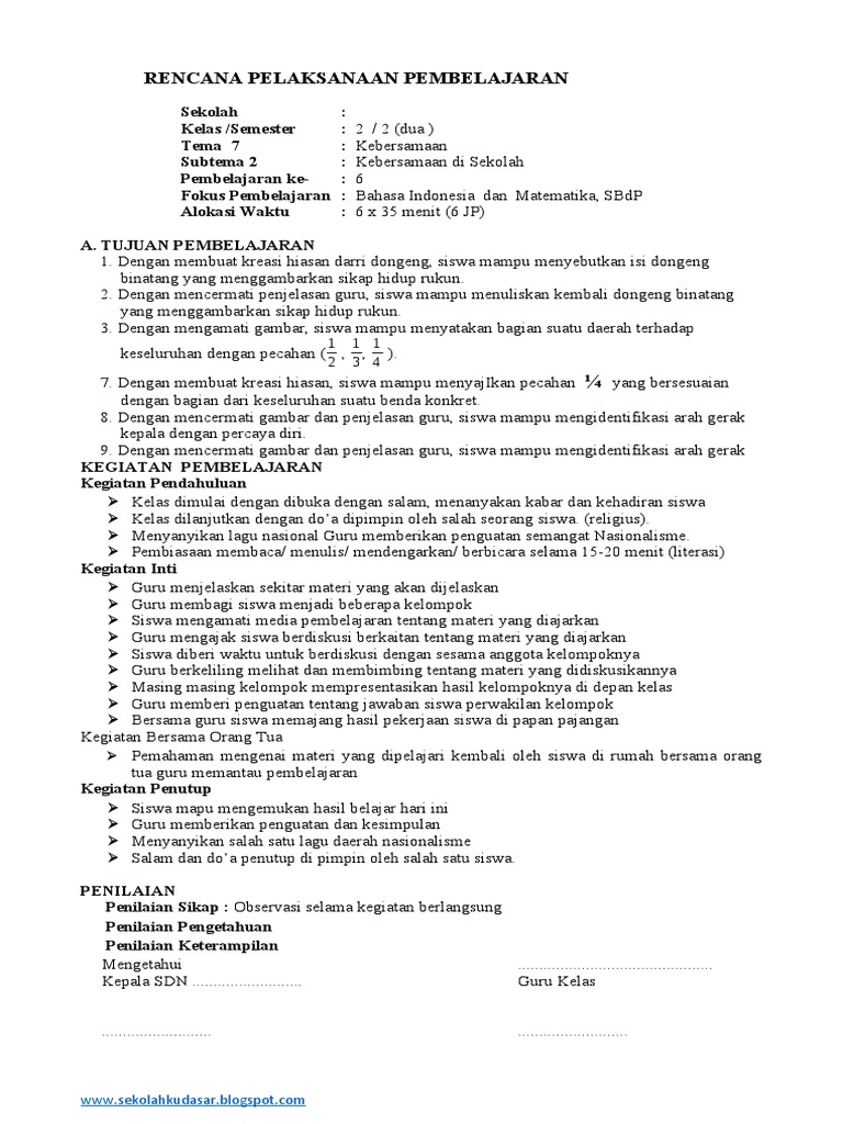 RPP Kelas 2 Tema 7 SUBTEMA 2 PEMBELAJARAN 6 | PDF