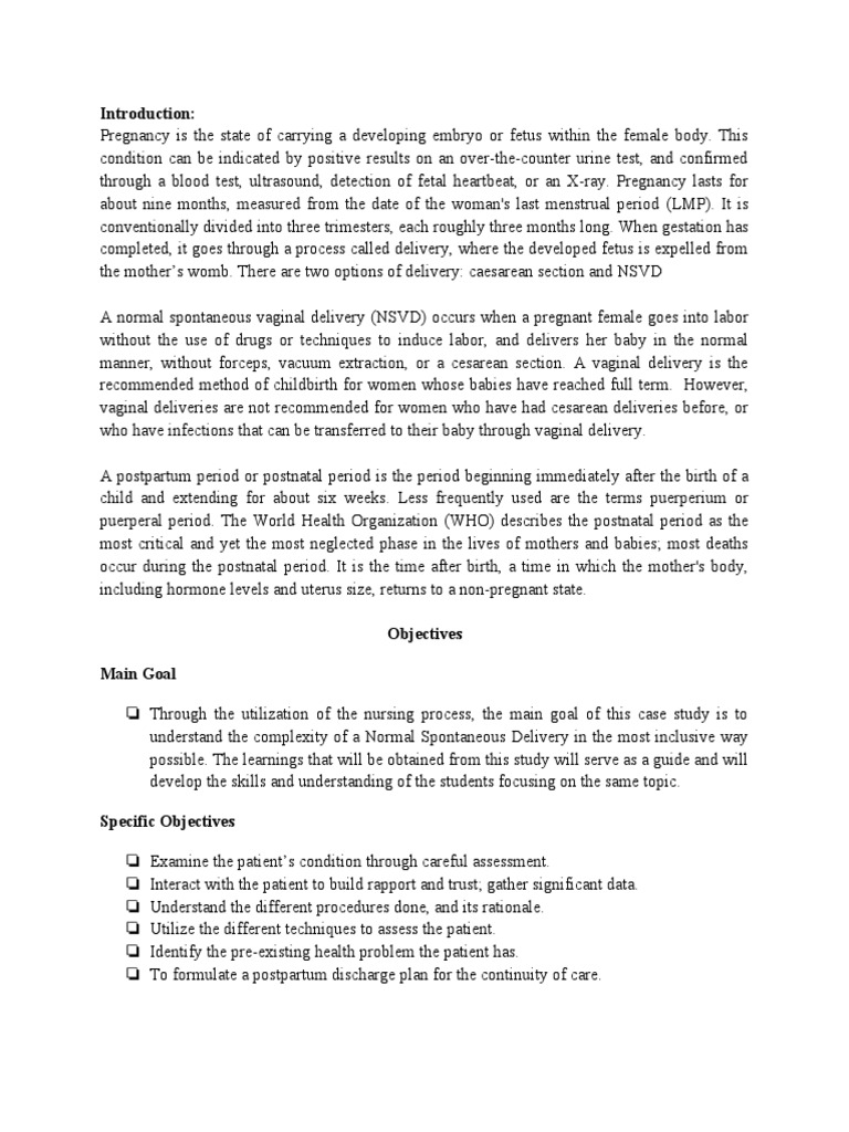 Case Study - NSVD Scribd | PDF | Postpartum Period | Childbirth