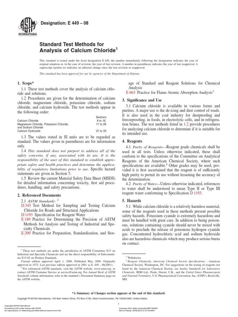 Astm E449 - 08 | PDF | Chloride | Sodium Chloride