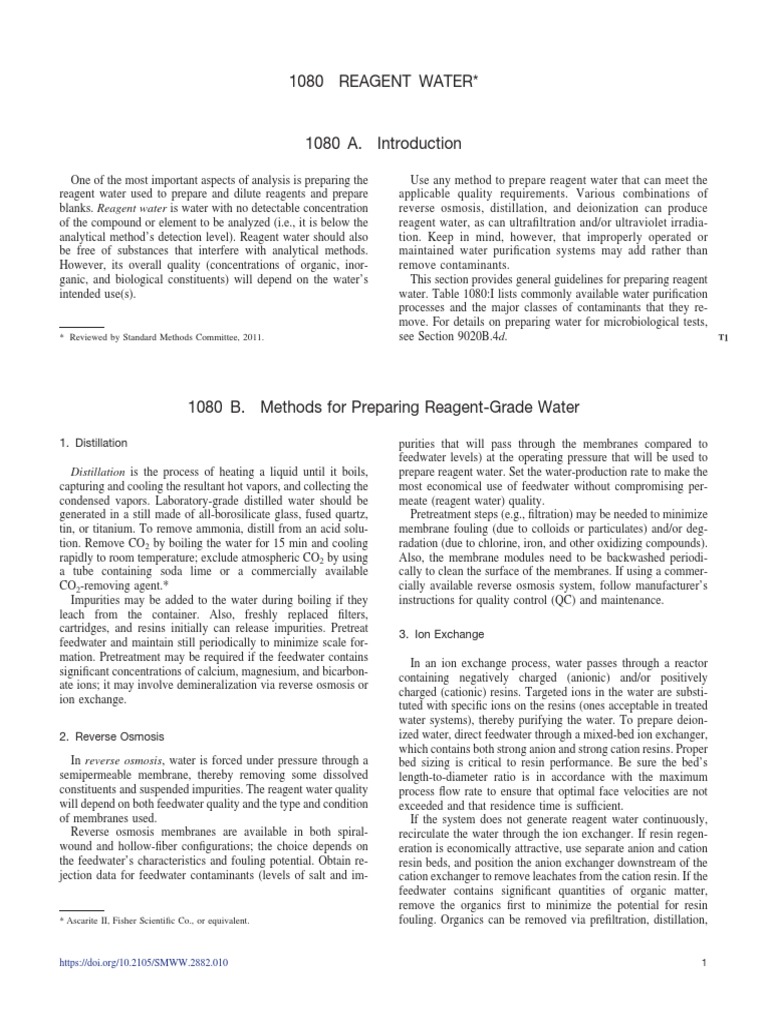 1080 Reagent Water | Download Free PDF | Purified Water | Ion Exchange