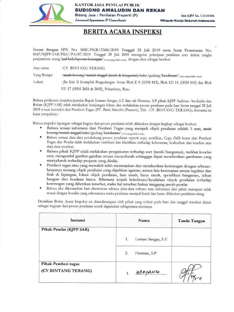 Berita Acara Inspeksi Dan Surat Tugas | PDF