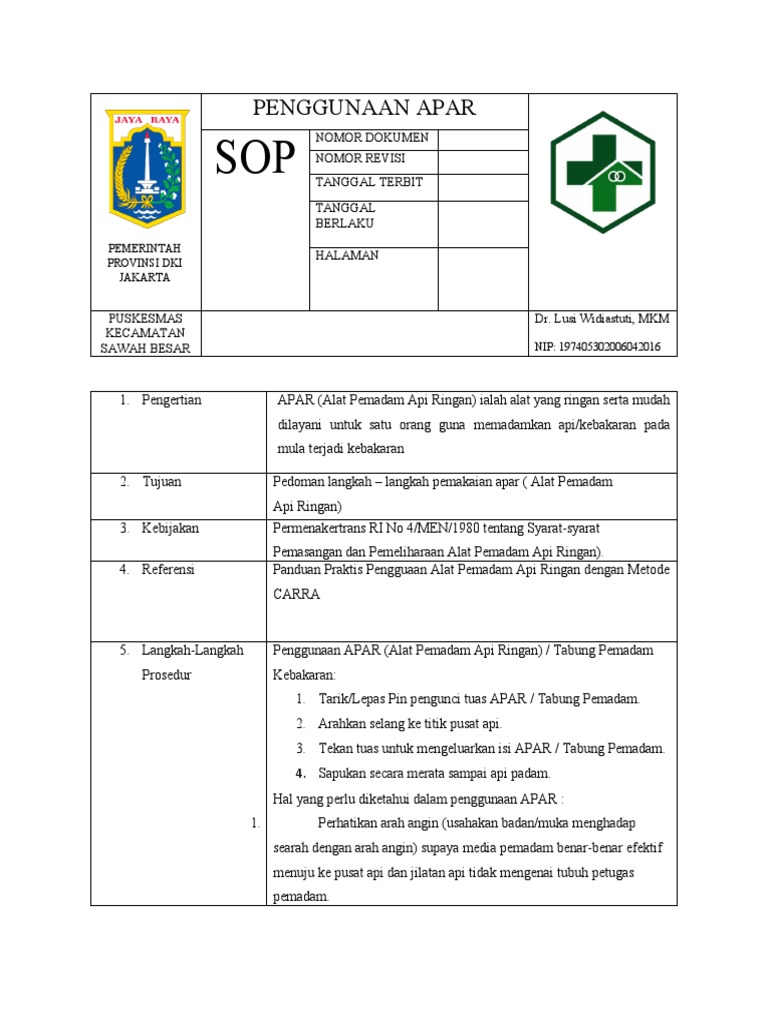 Sop Penggunaan Apar | PDF