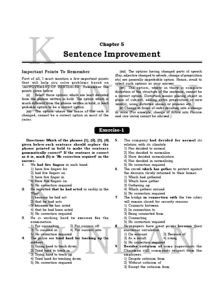 SENTENCE Improvement by Kundan | PDF | Phrase | Verb