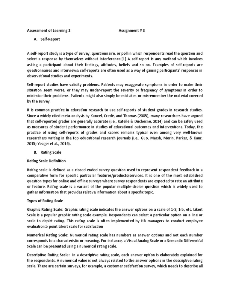 Self-Report Studies in Education Assessment | PDF | Self Report Study ...