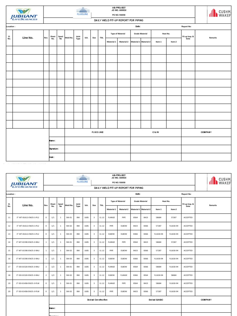 Fit Up Report | PDF | Hydraulic Engineering | Pipe (Fluid Conveyance)