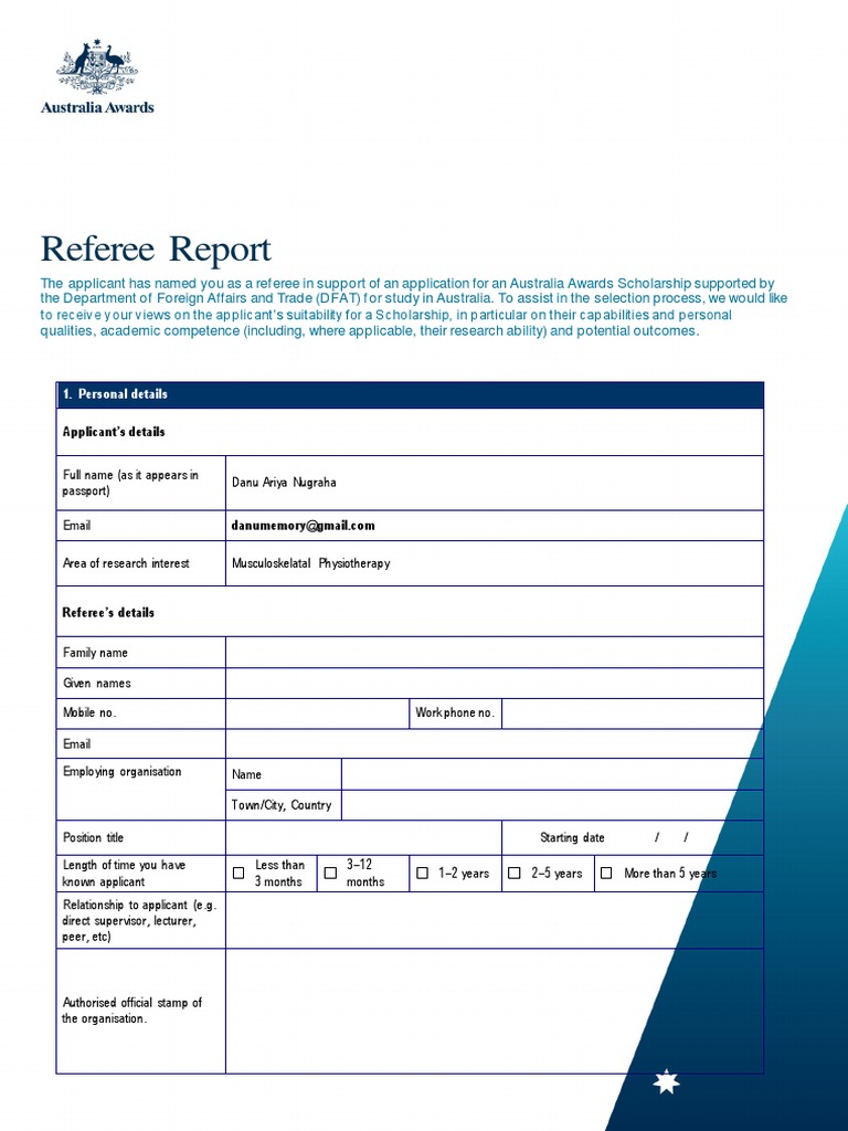 Australia Awards Referee Form PDF | PDF | Mentorship | Psychological ...
