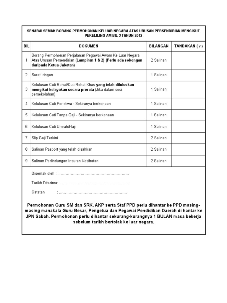 Senarai Semak Borang Keluar Negara | PDF