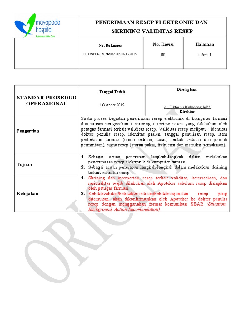 A.far 001 - Penerimaan Resep Elektronik Dan Skrining Validitas Resep. | PDF