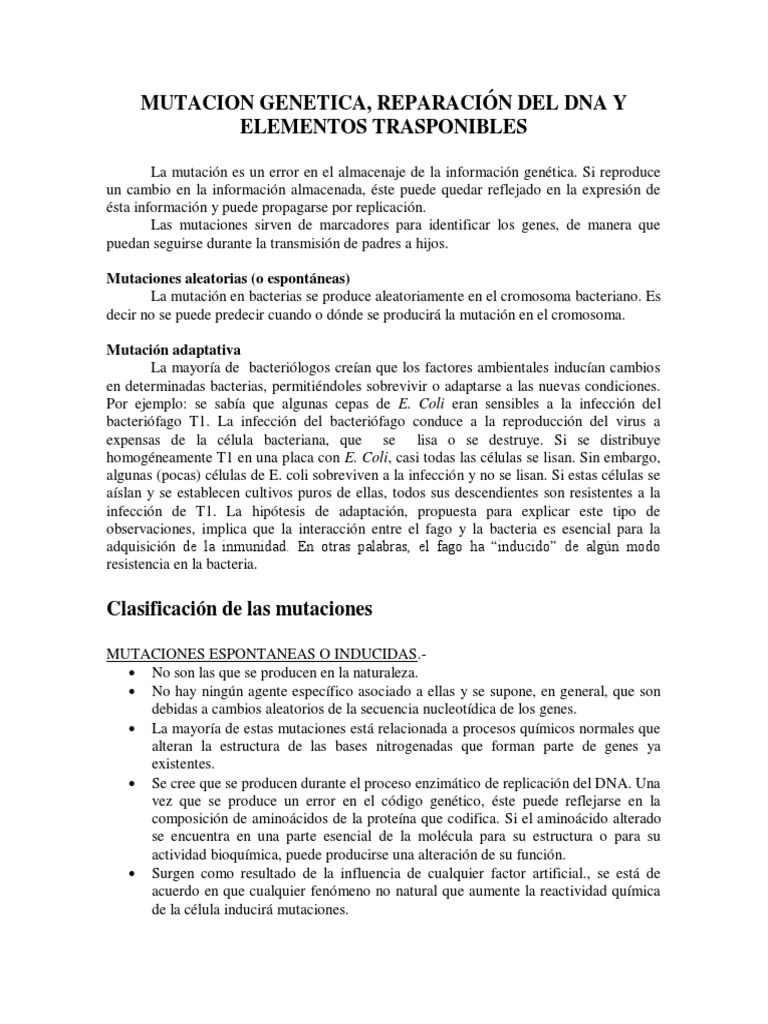 Mutaciones Genéticas y Reparación del DNA | PDF | Mutageno | Mutación