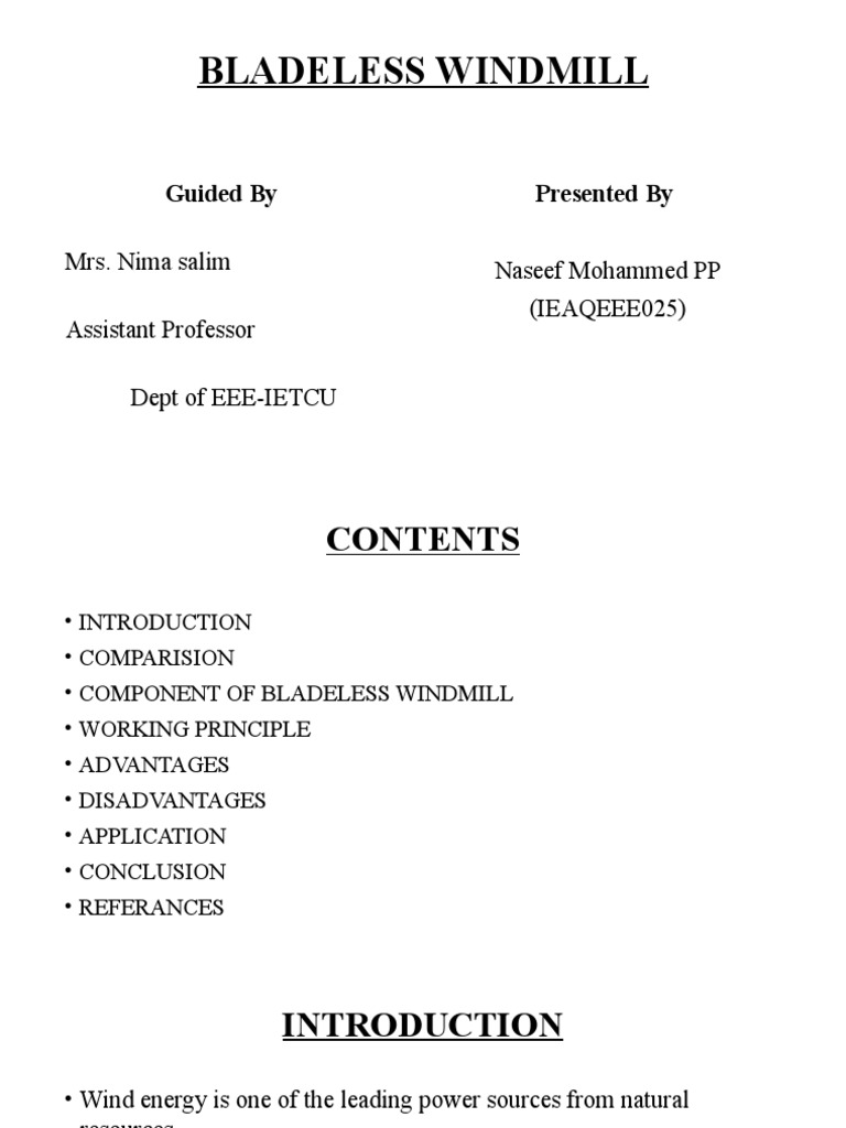 Bladeless Windmill | PDF | Wind Turbine | Wind Power