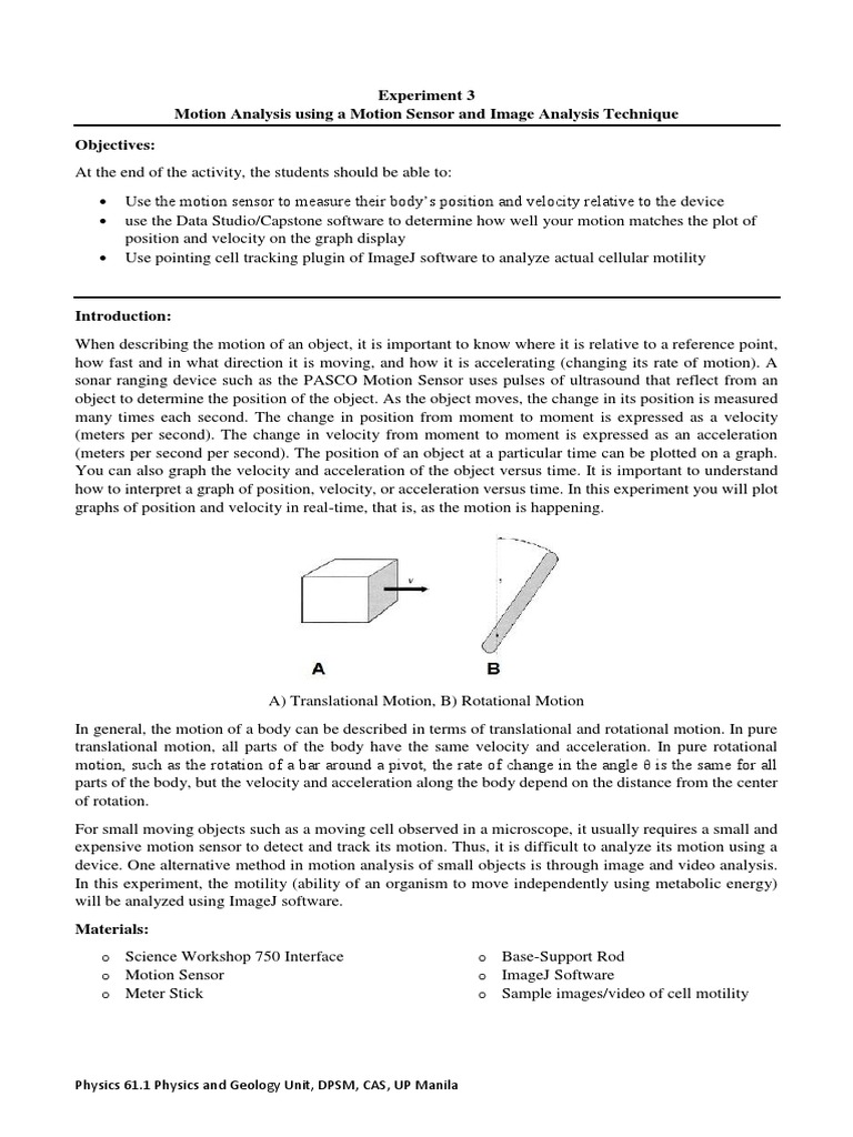 Experiment 3 Motion Analysis P61.1 | PDF | Velocity | Acceleration