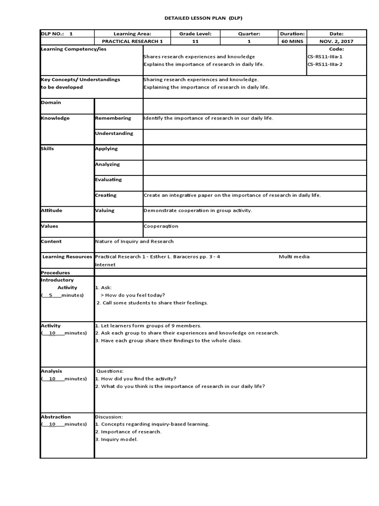 Prac 1 Q 1 Week 1 | PDF | Lesson Plan | Qualitative Research