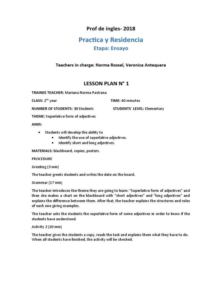 Superlative Adjectives Lesson Plan | PDF