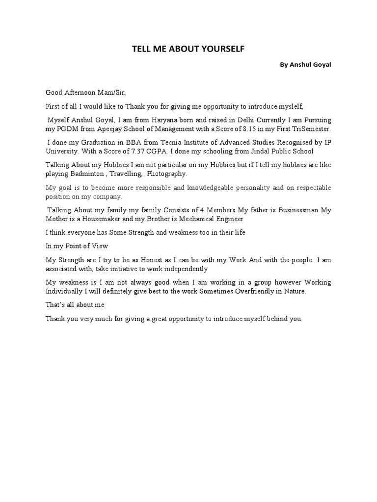 Tell Me About Yourself | PDF