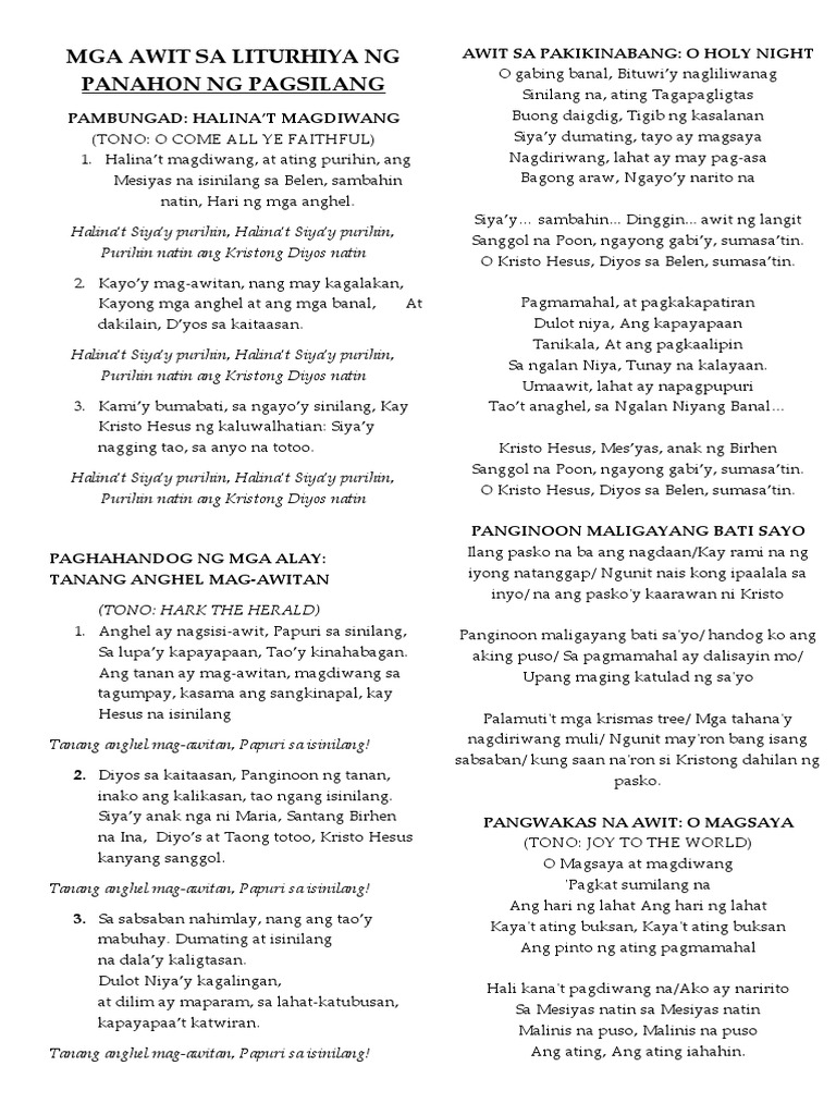 Mga Awit Sa Liturhiya NG Panahon NG Pagsilang | PDF