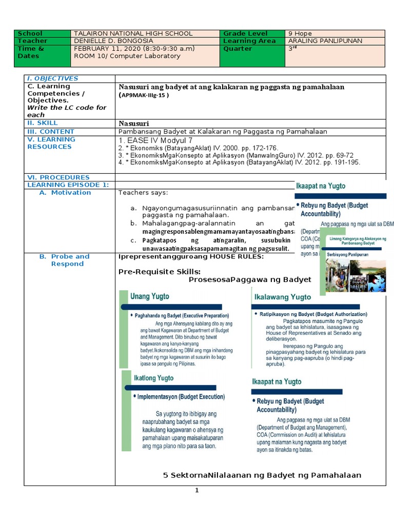 Lesson Plan TMDI Pambansang Badyet | PDF