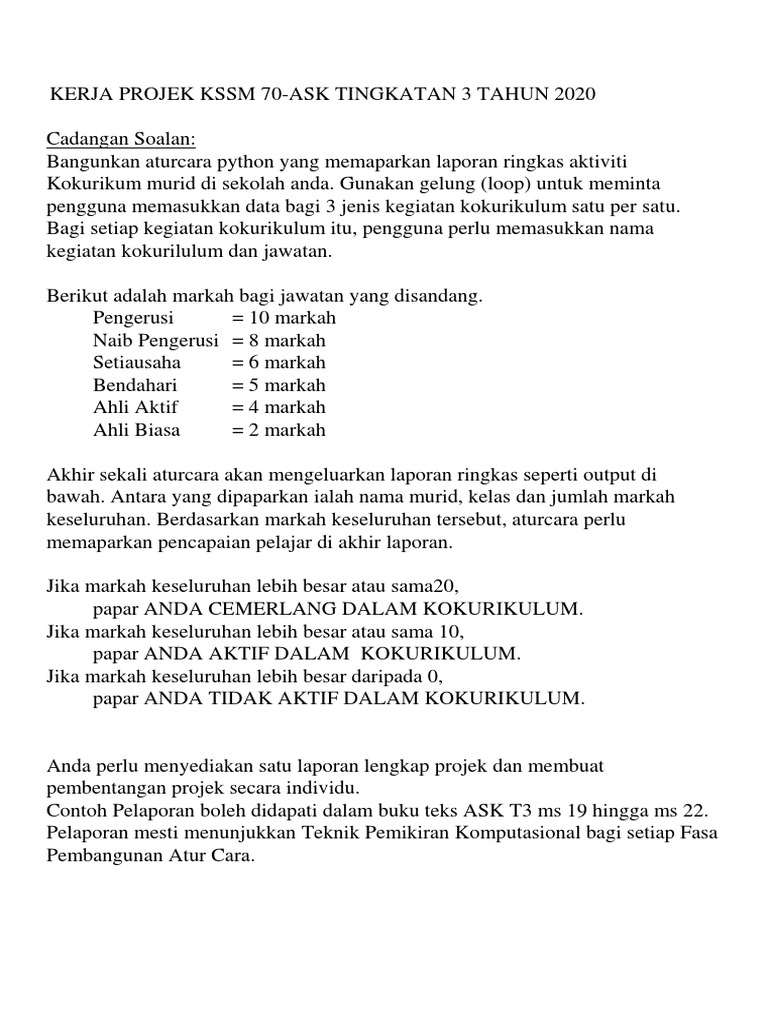 3arif - Soalan Projek Ask 2020 | PDF