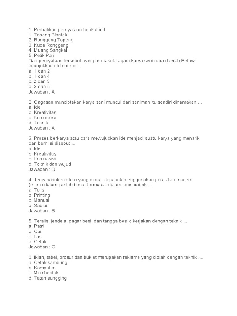 Contoh Soal SBK 2020 Kelas 9 | PDF