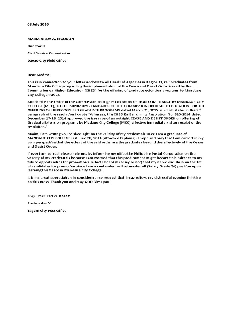 Letter To CSC | PDF