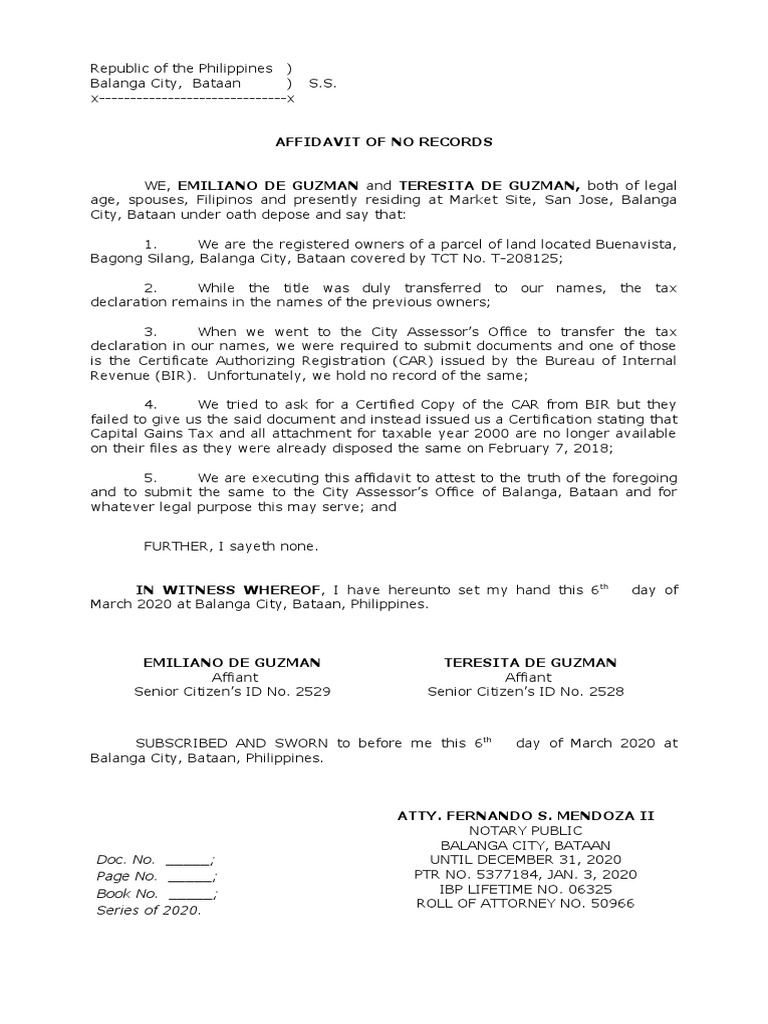 Affidavit of No Records | PDF | Affidavit | Taxation