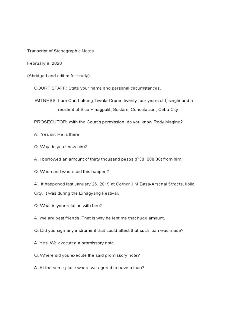 Transcript of Stenographic Notes | PDF | Promissory Note | Government