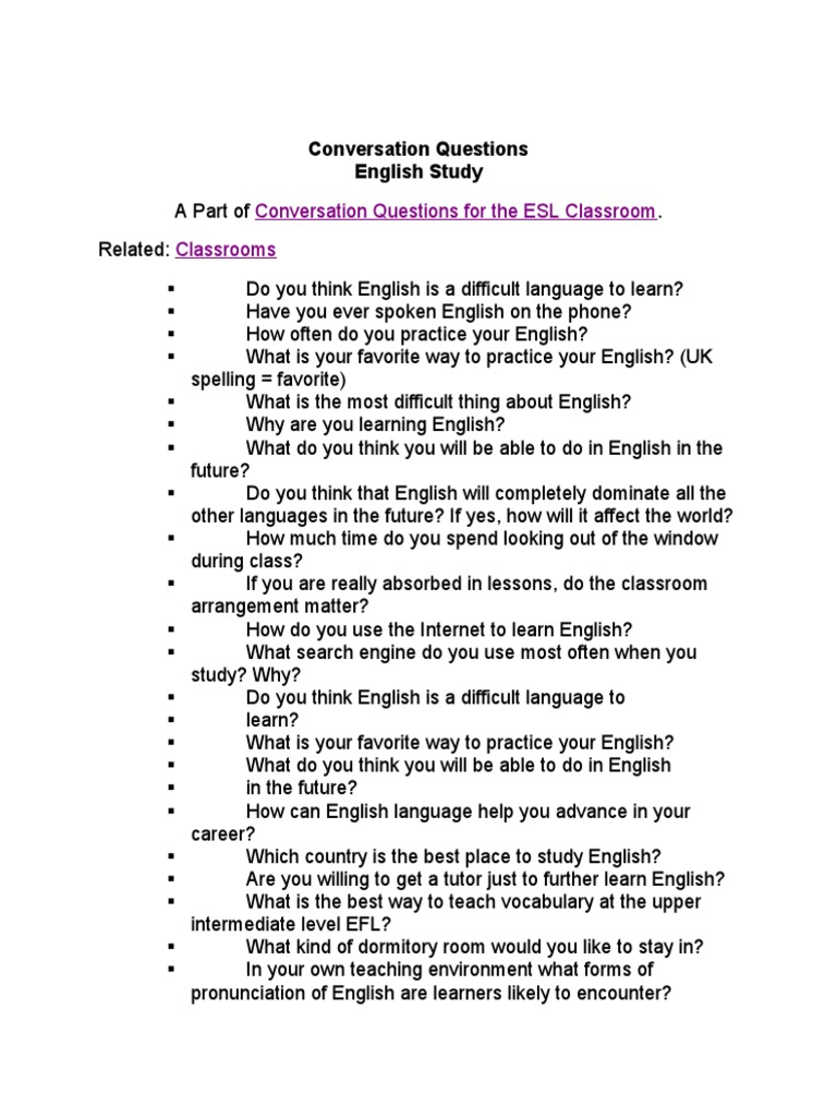 ESL Conversation Questions for Beginners | PDF