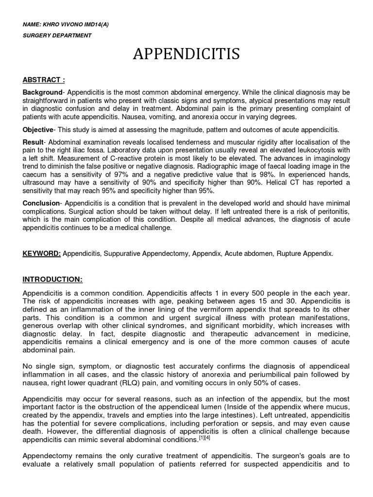 Appendicitis Database 3 | Download Free PDF | Gastroenterology ...