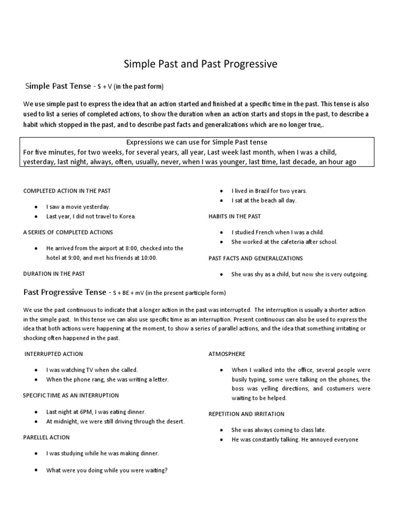 Simple Past Vs Past Progressive | PDF | Grammatical Tense | Grammar
