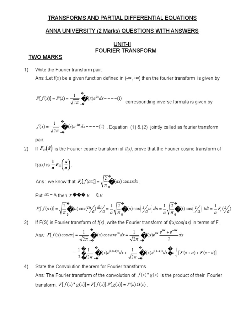 PARTIAL DIFFERENTIAL EQUATIONS AND FOURIER TRANSFORMS | PDF | Trigonometric Functions | Sine