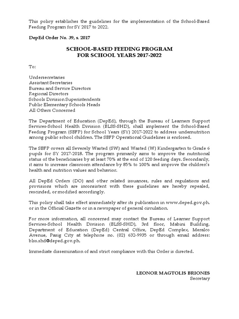 DepEd Guidelines on the Implementation of School Feeding Program.docx ...