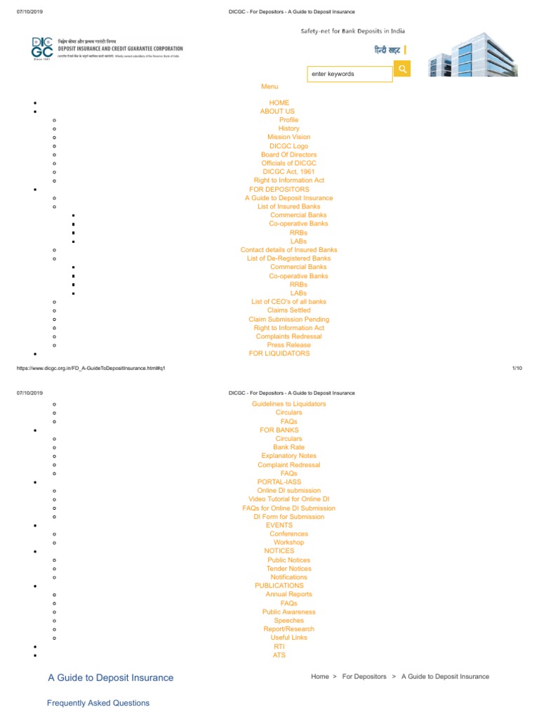 DICGC - For Depositors - A Guide To Deposit Insurance | PDF | Deposit ...