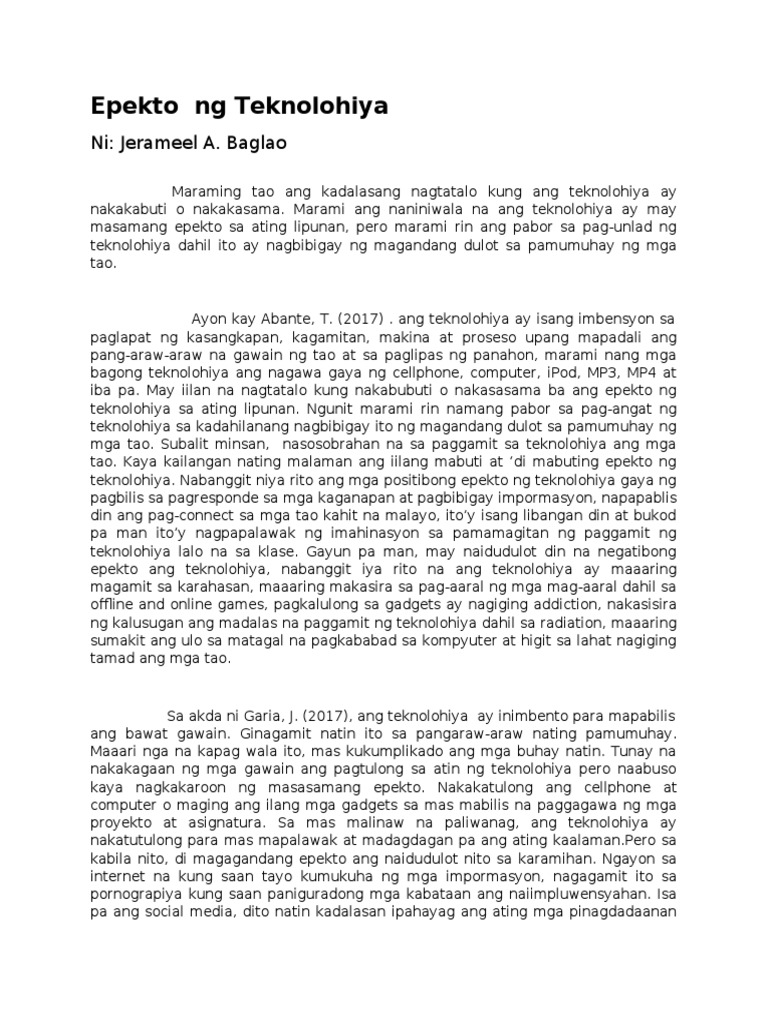 Epekto NG Teknolohiya | PDF