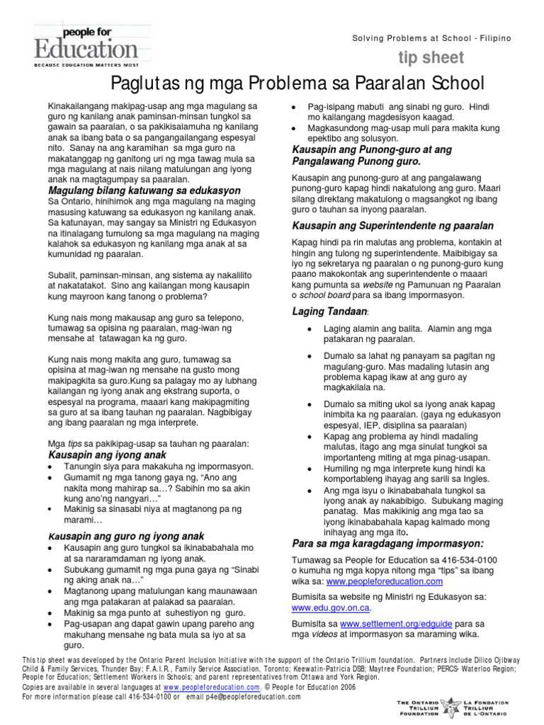 Solving Problems at School Tagalog PDF | PDF