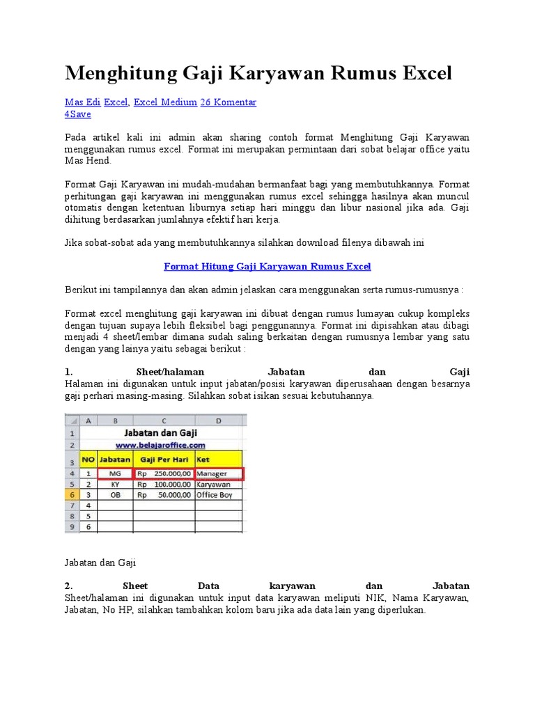 Menghitung Gaji Karyawan Rumus Excel | PDF