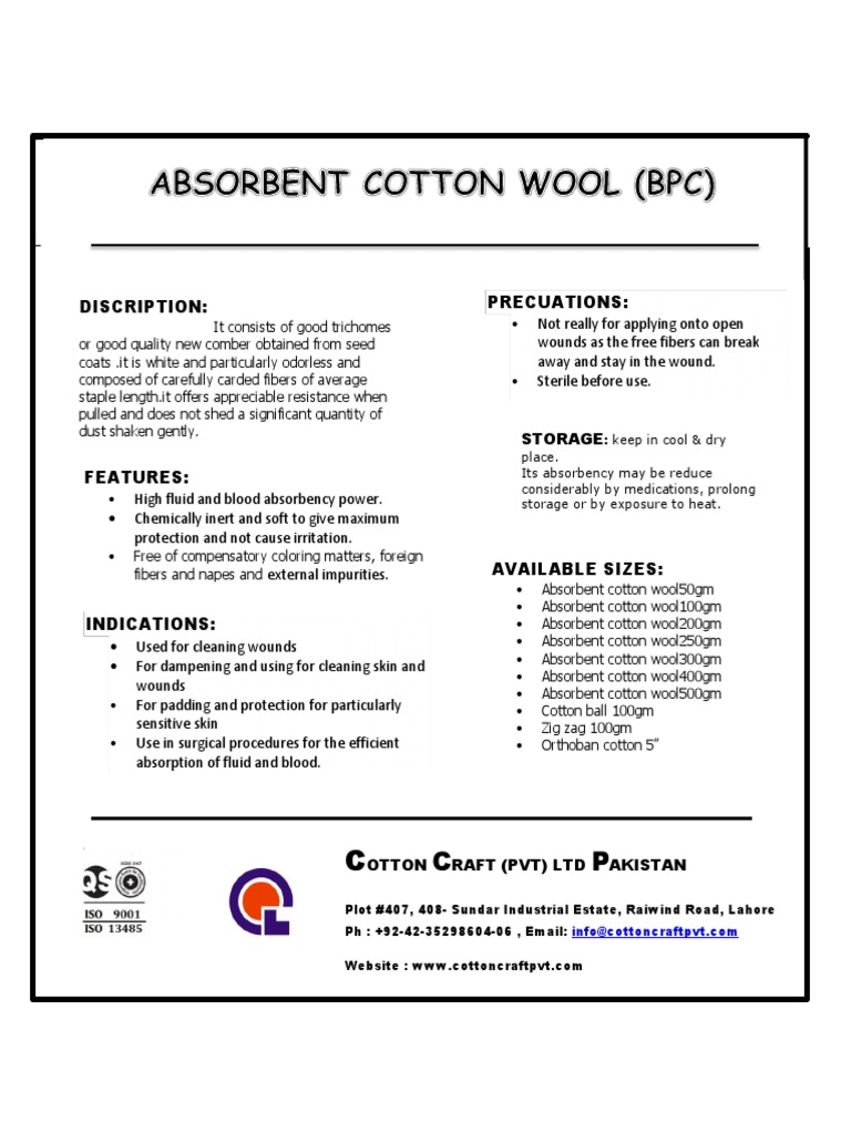 Absorbent Cotton Wool BPC | PDF | Cotton | Materials