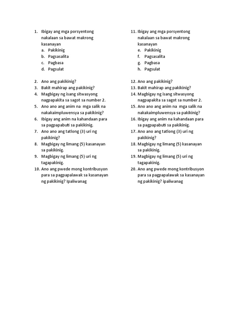 Pakikinig Quiz | PDF