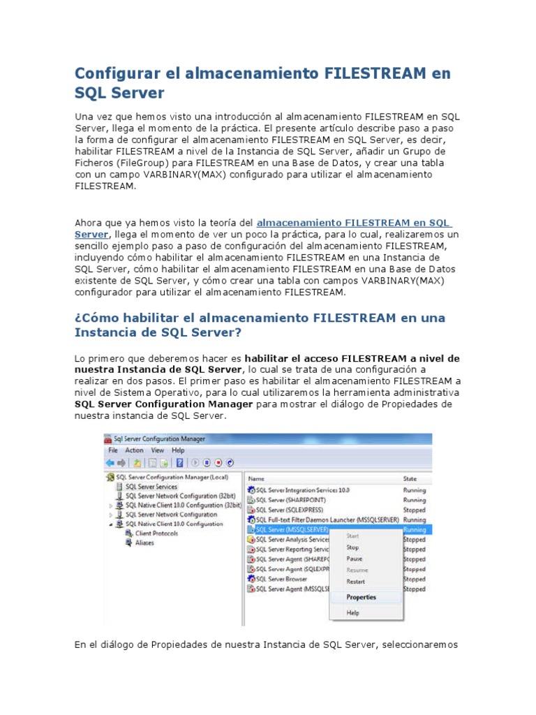 Configurar El Almacenamiento FILESTREAM en SQL Server | PDF | Servidor ...