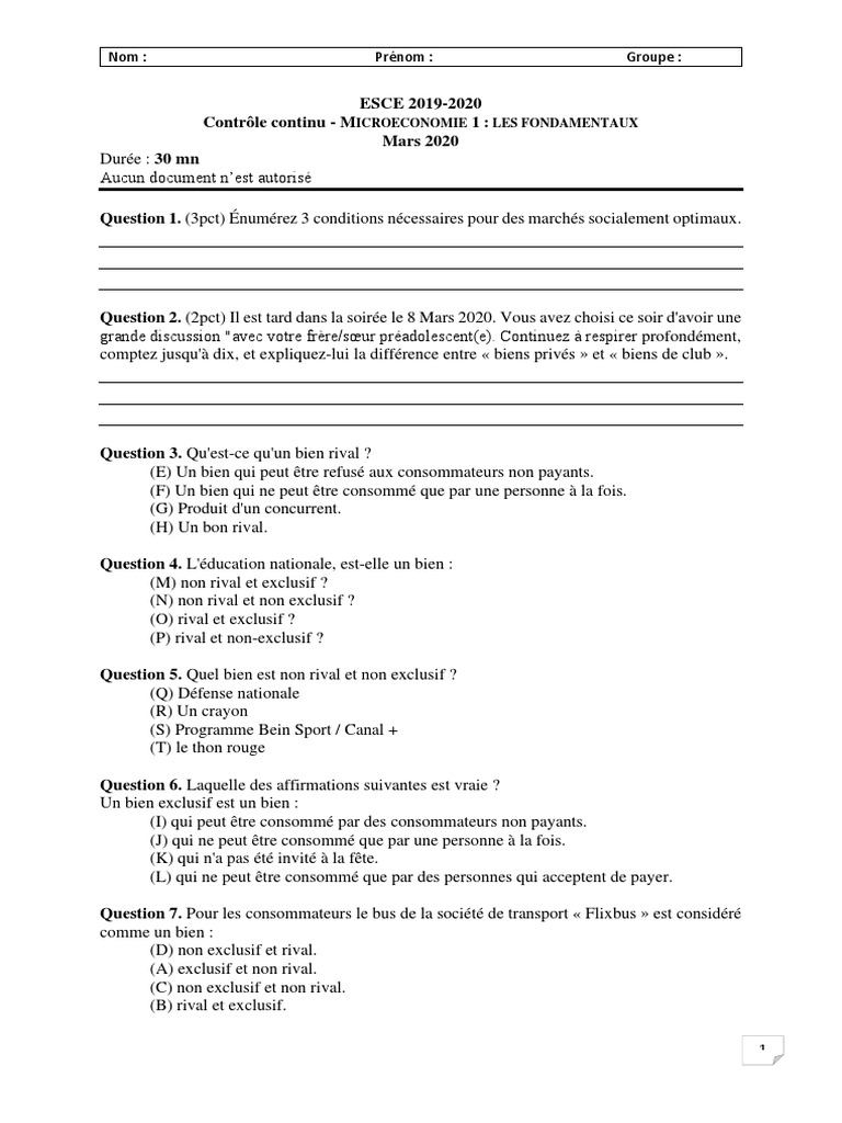 Sujet-CC2 1a PDF | PDF | Externalité | Risque