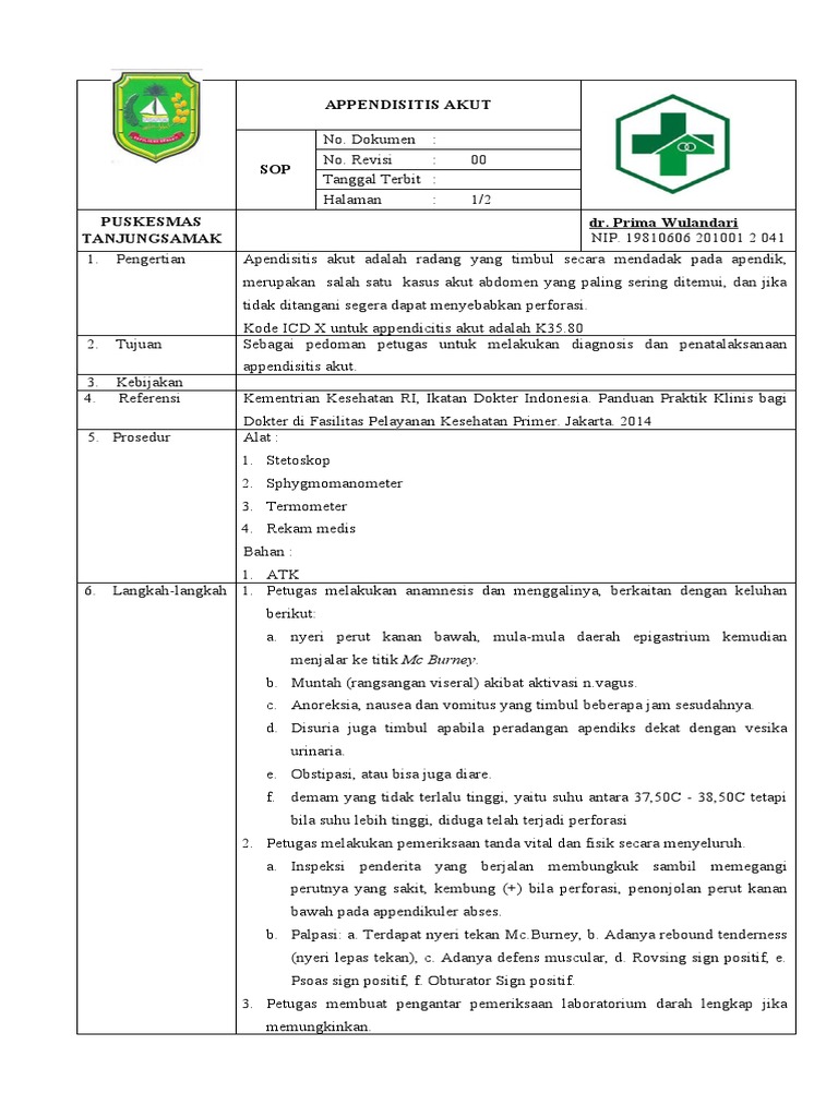 Sop Apendisitis Akut | PDF