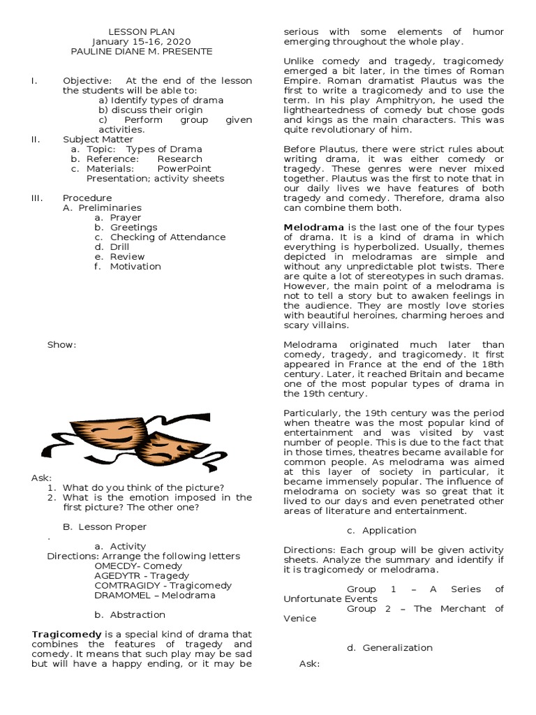 Lesson Plan For CW Types of Drama 2 | PDF | Tragedy | Entertainment