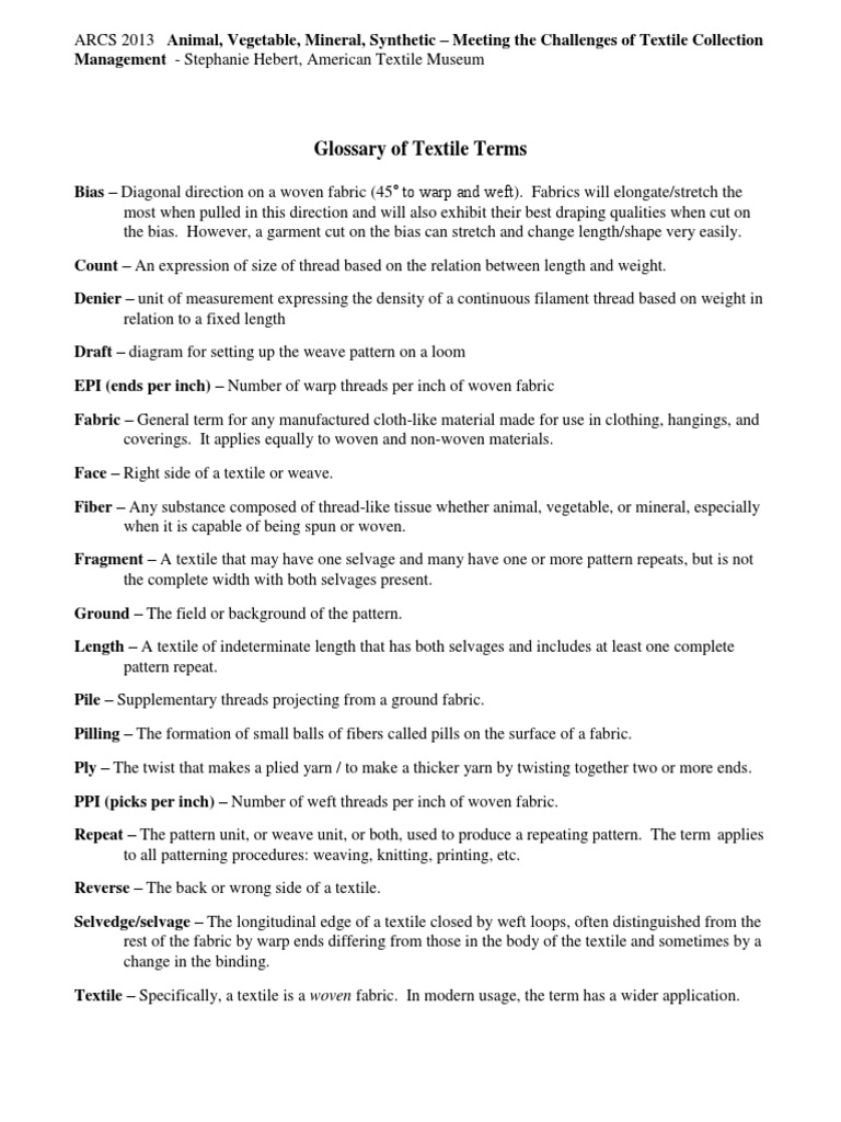 Glossary of Textile Terms | Download Free PDF | Yarn | Textiles