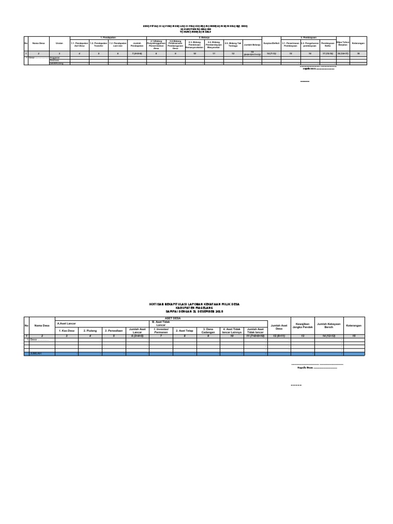 Form Realisasi APBDes Dan Rekap Kekayaan | PDF